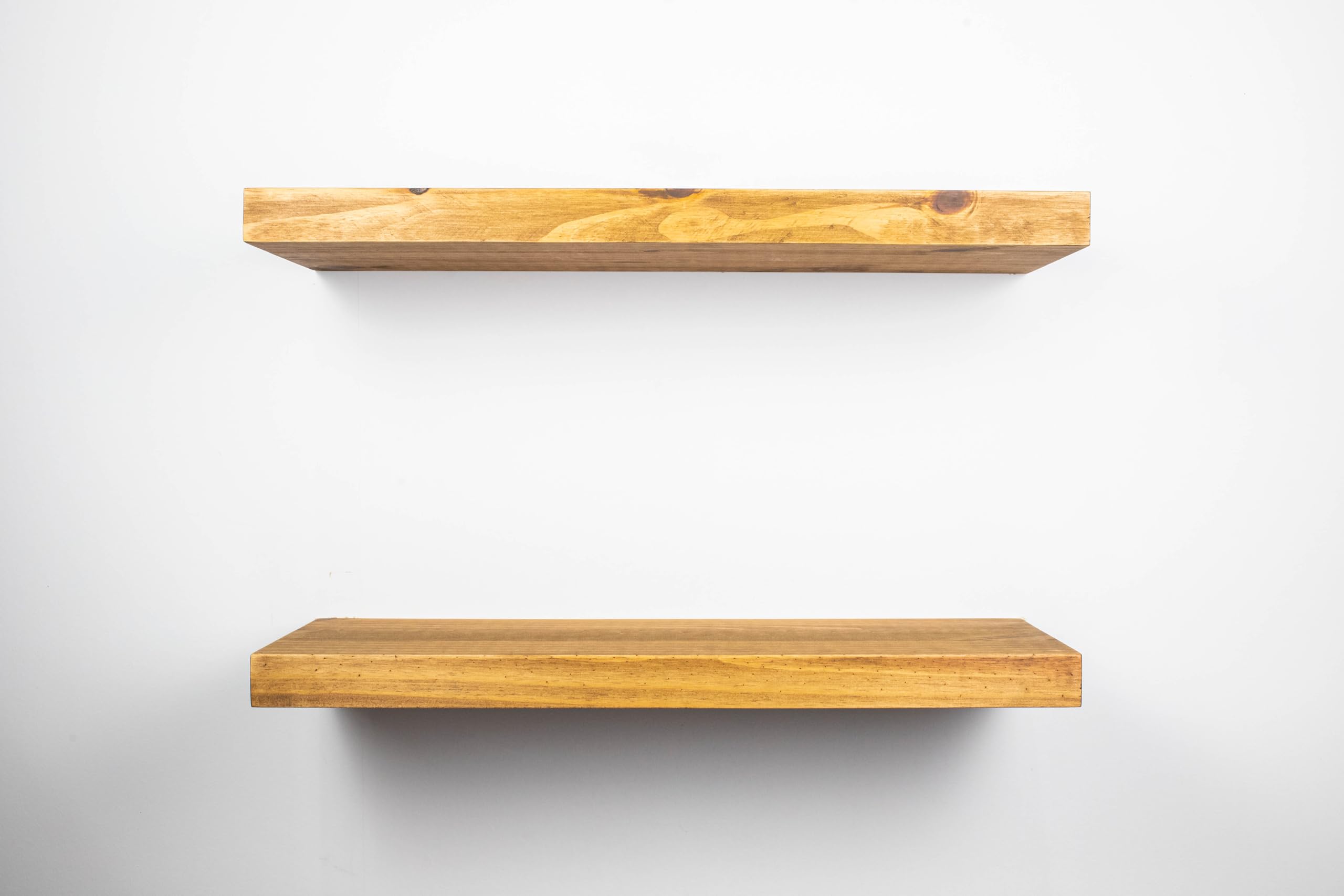 LETTO Set of 2 Solid Wood Floating Shelves - Floating Shelves for Wall - Bathroom Wooden Shelves - All Included Set-up - Mounted - Home Decor - 24" Width x 1.57" Height x 8" Depth - Honey Oak