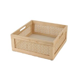 yrmt wood storage crate basket rustic wooden storage container for organizing decorative bamboo box with handles for pantry, shelves organizer 11.4" x 11.4" x 5" (natural)