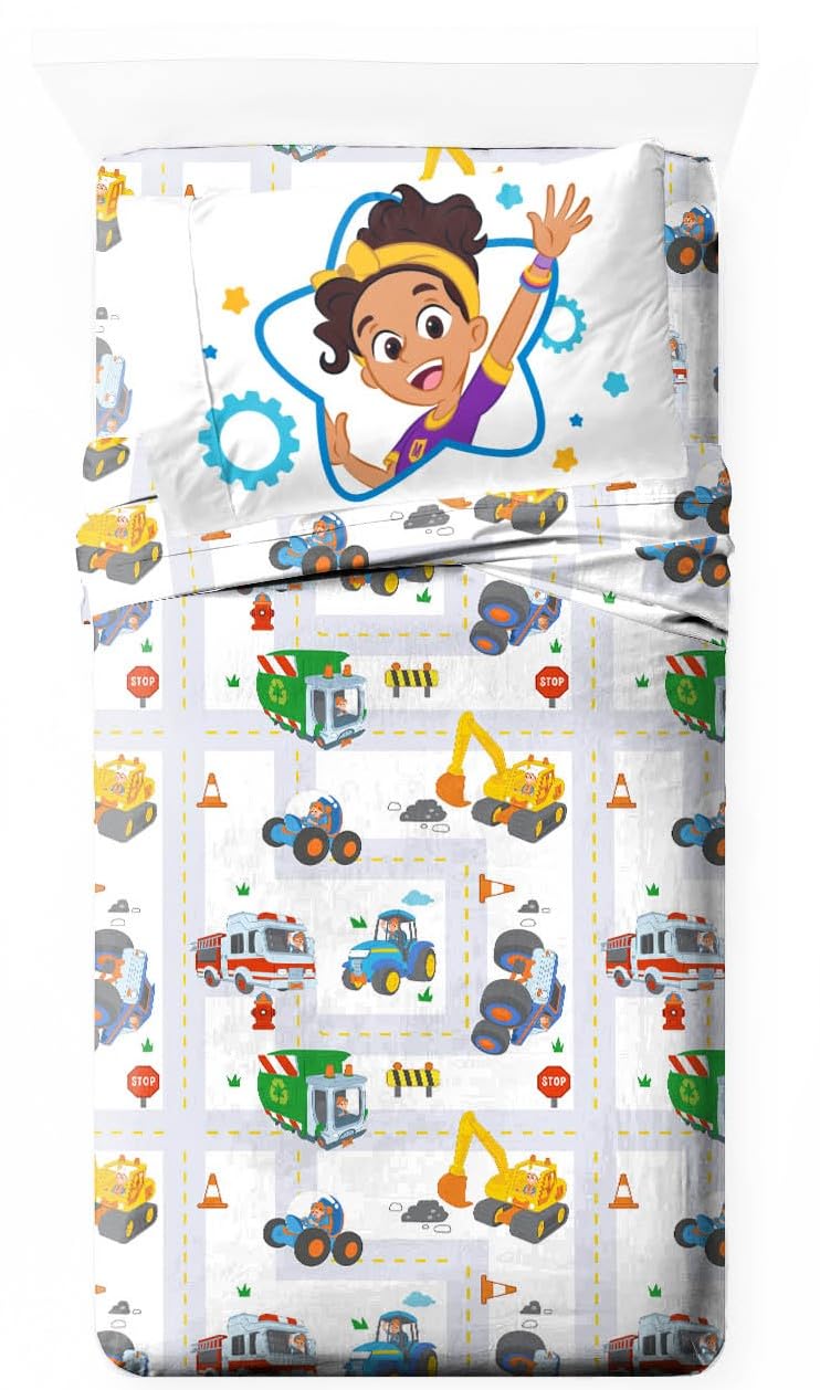 Jay Franco Blippi & Meekah Trucks Sheet Set - Twin Size Sheet Set - Super Soft Kids Cartoon Vehicles 3 Piece Bedding Set - Microfiber Sheets