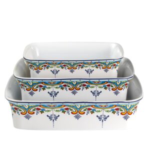 euro ceramica zanzibar collection 3-piece oven to table stoneware casserole dish set, deep rectangular lasagna pans. freezer to oven to table safe - bake and serve.