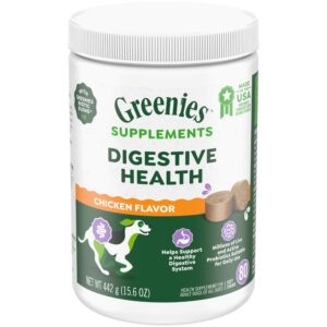 greenies supplements digestive health probiotics for dogs chicken flavor, 15.6 oz. tub of 80 ct. soft chews dog probiotics