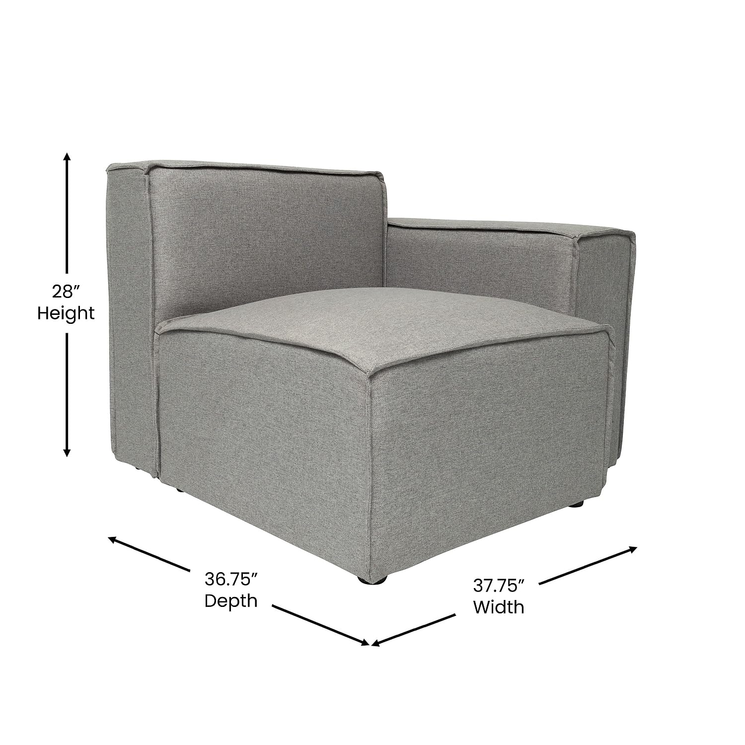 Flash Furniture Bridgetown Fabric Right Chair Module for Sectional Sofa, Customizable Modular Couch Right Seat with Arm Rest, Gray