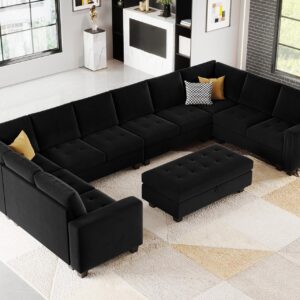 Belffin Velvet Single Seat Module for Modular Sectional Sofa Couch Accent Armless Sofa Couch Chair Modern Fabric Black