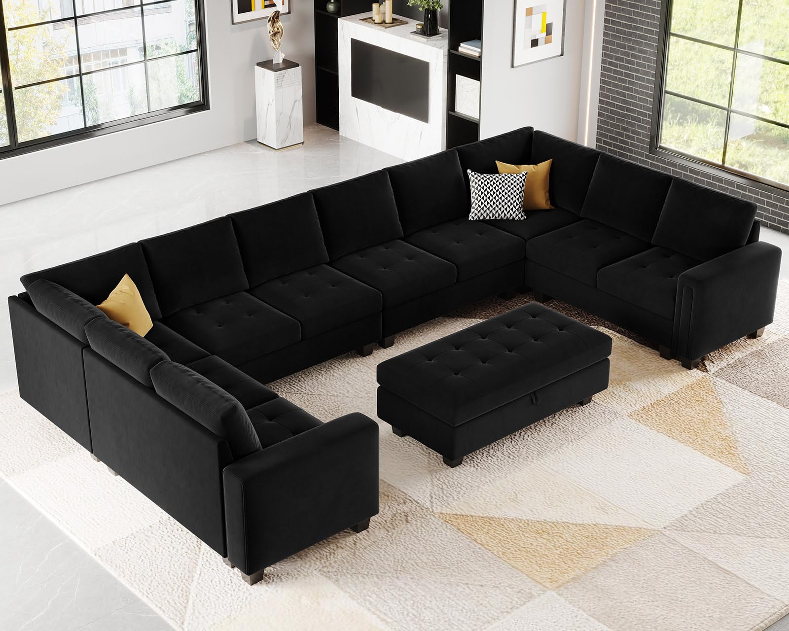 Belffin Velvet Single Seat Module for Modular Sectional Sofa Couch Accent Armless Sofa Couch Chair Modern Fabric Black