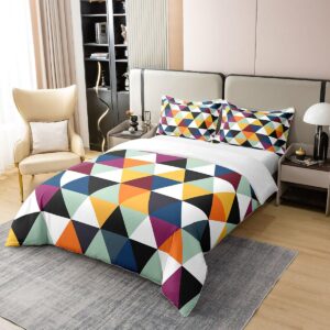 Erosebridal 100% Natural Cotton Geometric Rainbow Duvet Cover,Geometry Diamond Bedding Set,Abstract Triangle Comforter Cover Queen,Modern Fashion Graphic Bed Sets with 2 Pillowcases Home Room Decor