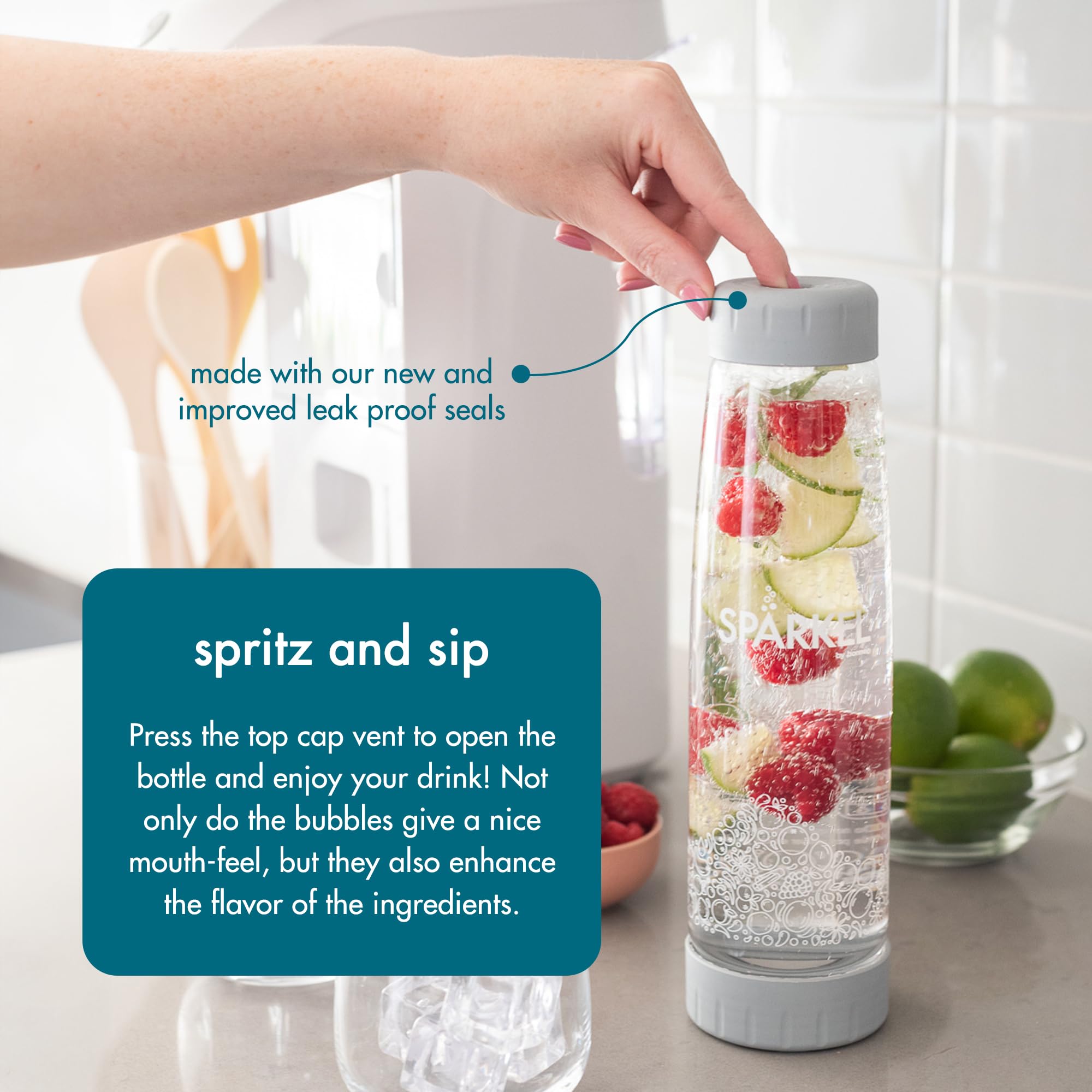 Spärkel Beverage System | Cherry Red Sparkling Water Maker | No CO2 Tank Needed | Carbonated Water Machine that Uses Fresh, Natural Ingredients | Soda Streaming Machine | 5 Unique Carbonation Levels