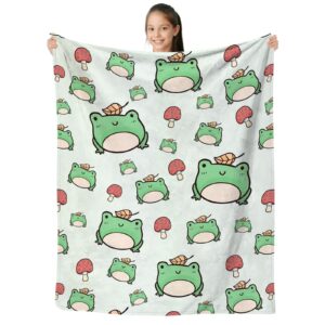 skt t1 frog blanket cute frog mushroom green throw blankets for kids girls boys adults, funny frog gifts for frog lovers, soft fluffy cozy flannel blankets for nap bed couch office 60"x50"