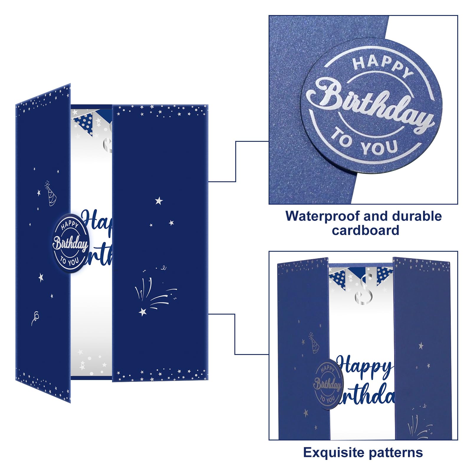 Blue Silver Large Birthday Guest Book Card Decorations for Men Boys, Navy Blue Happy Birthday Signature Book Jumbo Card Party Supplies, Big Birthday Guest Sign in Book, Card Happy Birthday Gift Sign