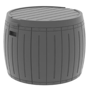 mrosaa deck box round, patio table, waterproof outdoor storage box for kid toys, patio furniture, pool tools, outdoor uses, sports equipment, waterproof and uv resistant resin, 27 gallons grey…