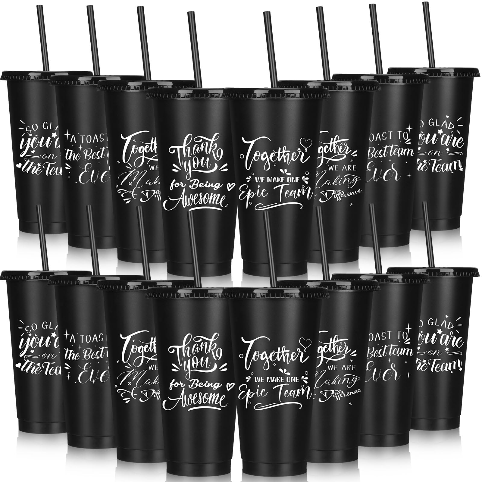 Mifoci Christmas Employee Appreciation Gifts Bulk Thank You Tumblers Team Gifts 24oz Black Tumbler with Straw Lid Christmas Coworkers Gifts Employee Cups for Staff Teacher Coworker Women Men(15 Pcs)