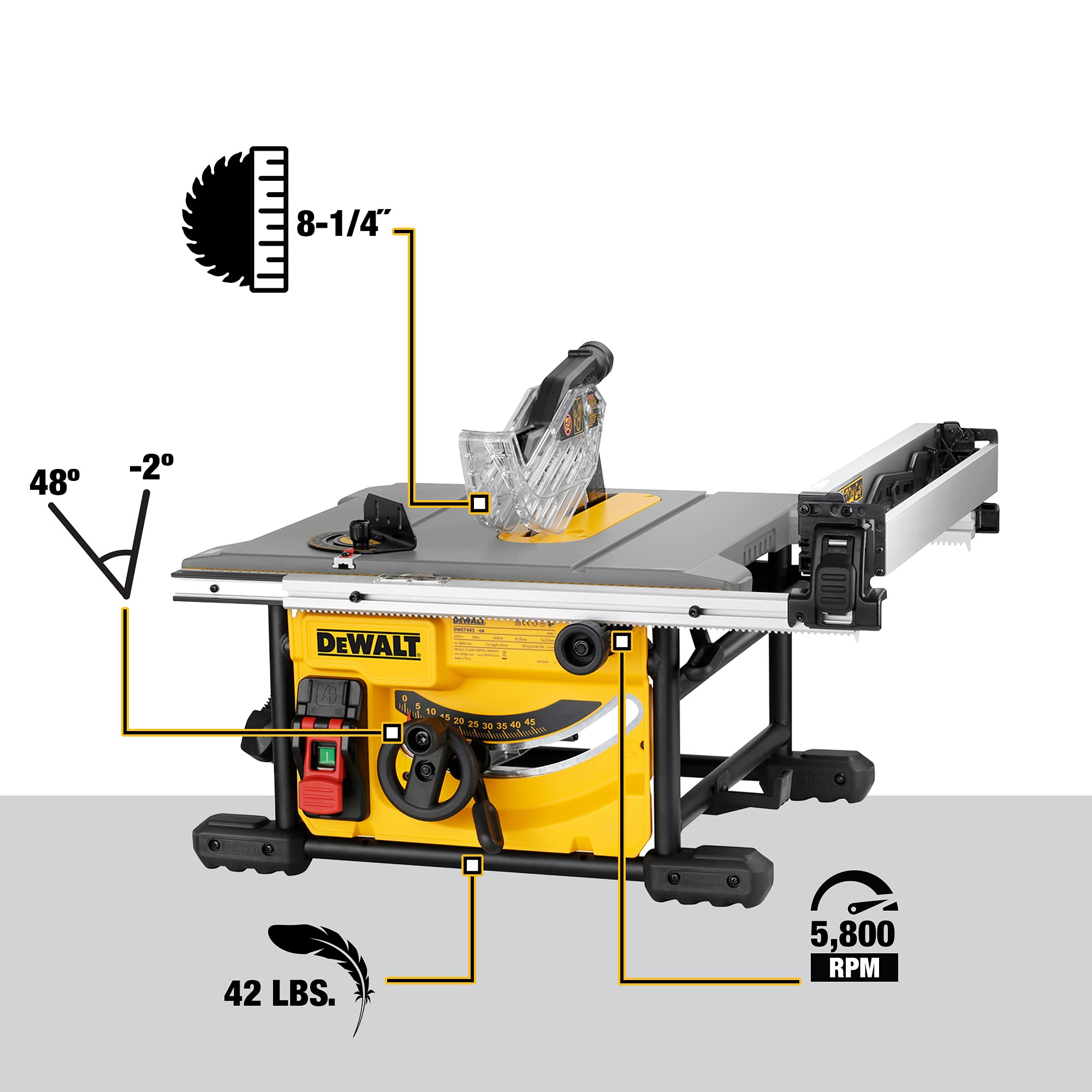 Dewalt DWE7485R 120V 15 Amp Compact 8-1/4 in. Corded Jobsite Table Saw (Renewed)