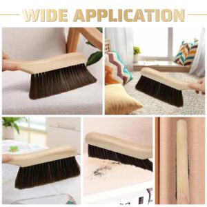 2 Pieces Woooden Hand Broom Dust Brush with Wood Handle Whisk Broom Soft Bristle Brush Home Cleaning Brush for Counter Bed Sofa Car Fireplace Clothes Household Cleaning(Brown)