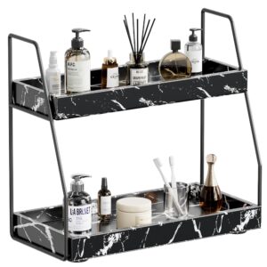 bonsso 2-tier bathroom counter organizer, faux leather skincare organizers, makeup organizer for vanity, bathroom organizers and storage, bathroom vanity organizer countertop(black)