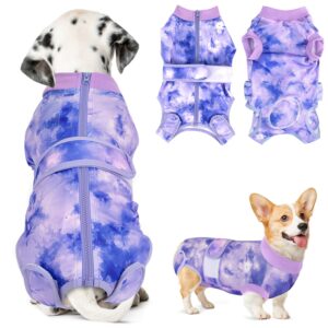 slowton dog surgery recovery suit - zipper on dog onesies after surgery for female male dog, abdominal wounds bandages cone/e-collar alternative dog surgical body suit (purple, m)