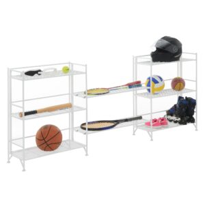 Convenience Concepts Xtra Storage 3 Tier Wide Folding Metal Shelves with Set of 2 Deluxe Extension Shelves - Organizer for Living Room, Office, Bedroom, Garage, Kitchen, Bathroom, White