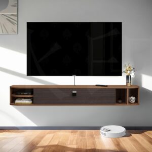 pmnianhua floating tv stand,70'' wall mounted under tv shelf,modern floating tv console,wall mounted tv cabinet,floating entertainment center with storage shelves for bedroom living room(walnut)