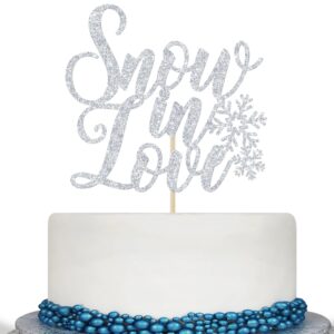 snow in love cake topper, winter bridal shower decor, winter themed engagement wedding anniversary bachelorette party decorations silver glitter