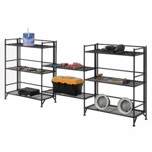 Convenience Concepts Xtra Storage 3 Tier Wide Folding Metal Shelves with Set of 2 Extension Shelves - Organizer for Living Room, Office, Bedroom, Garage, Kitchen, Bathroom, Black