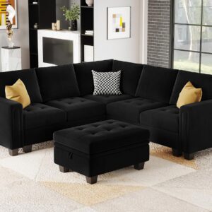 Belffin Velvet Corner Seat Module for Modular Sectional Sofa Couch Corner Sofa Couch Chair Black