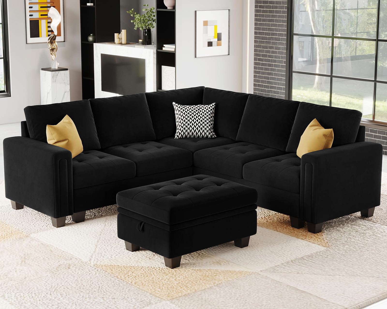 Belffin Velvet Corner Seat Module for Modular Sectional Sofa Couch Corner Sofa Couch Chair Black