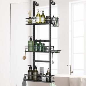 johamoo over the door shower caddy, adjustable hanging shower organizer with 14 hooks and 2 holders, shower shelf rustproof, bathroom storage with suctions for shampoo, soap and razor - 3 tiers