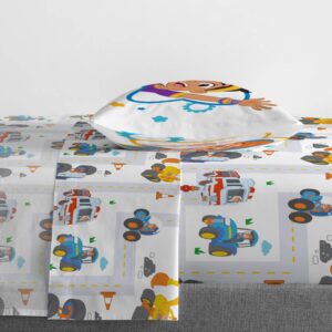 Jay Franco Blippi & Meekah Trucks Sheet Set - Twin Size Sheet Set - Super Soft Kids Cartoon Vehicles 3 Piece Bedding Set - Microfiber Sheets