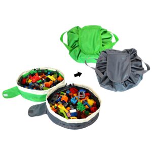 toy storage bag for kids - 2 pcs mini toy play mat by drawstring portable toy storage bag (green and grey)