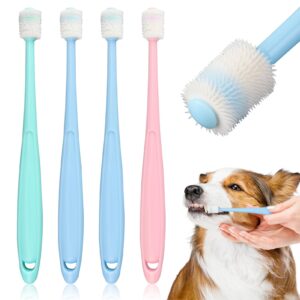 4 pack dog cat toothbrush silicone 360 degree pet tooth brush small puppy kitten toothbrushes soft bristles head prevent bad breath dental care plaque off teeth deep clean kit for dogs cleaning mouth