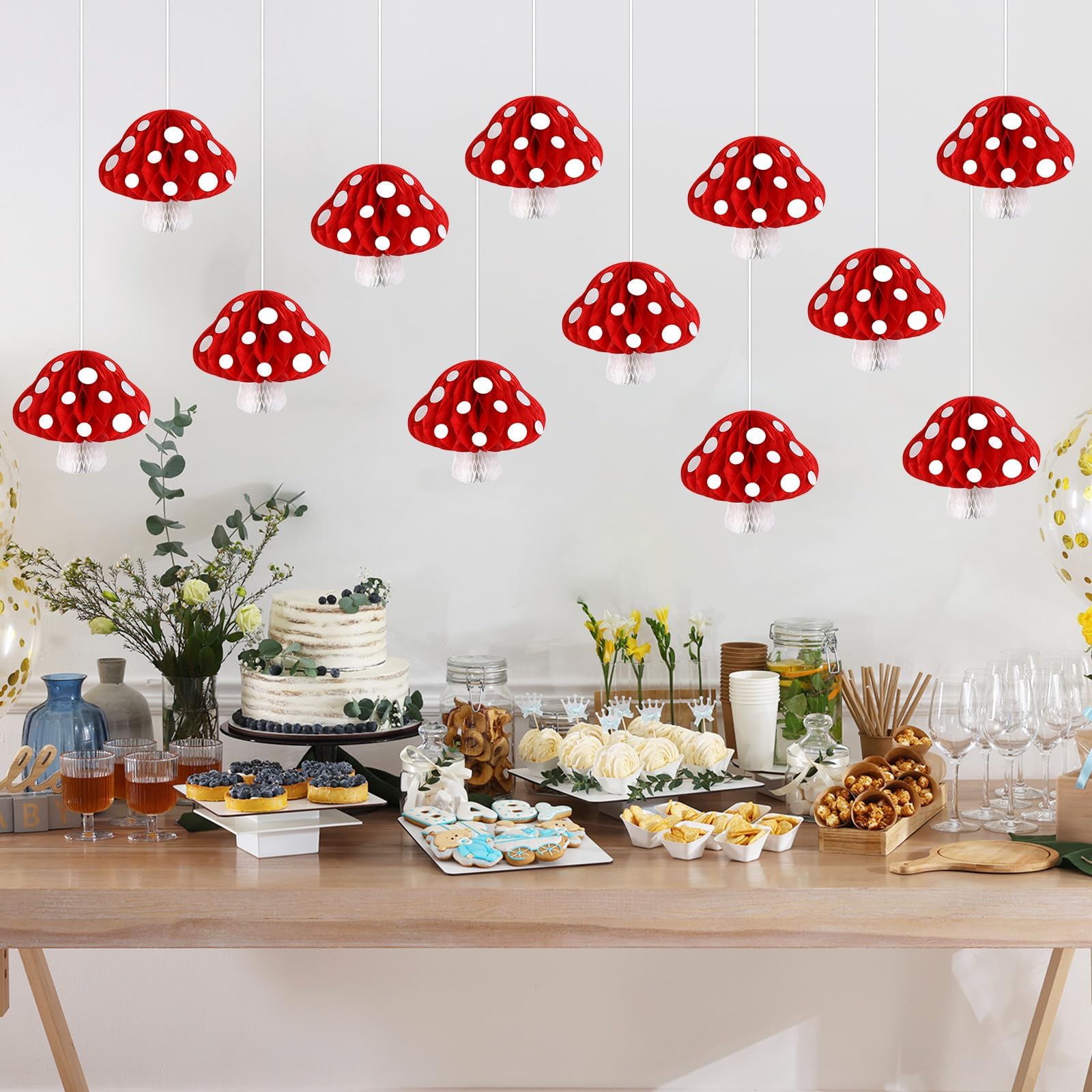 10PCS Mushroom Honeycomb Balls Decorations Centerpieces for Tables Mushroom Shaped Hanging Ceiling Sign Party Supplies for Jungle Wonderland Christmas Birthday Baby Shower Bridal Shower Party Favor