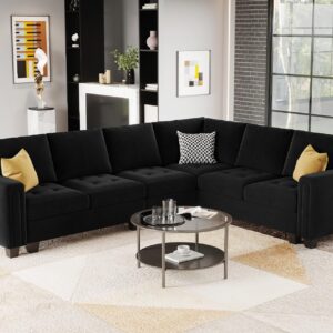 Belffin Velvet Single Seat Module for Modular Sectional Sofa Couch Accent Armless Sofa Couch Chair Modern Fabric Black