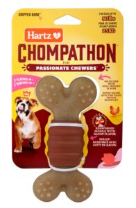 hartz new chompathon gripper bone dog chew toy for aggressive chewers, double layered flavored with chicken & bacon