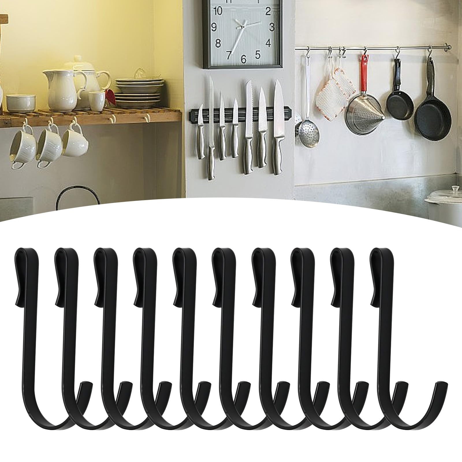 Vkinman 20 Pcs J Shaped Hook, Black Snap-On Hooks, Stainless Steel Clip-on Hook, Hanging Sink Grid Hook, Heavy Duty Wire Rack Hook for Kitchen, Bedroom, Office