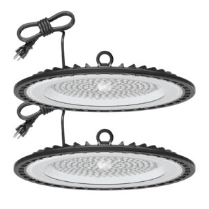 onlylux led high bay lights, led shop lighting garage 150w 22500lm 100-277v 5000k with plug, safe rope for gym factory warehouse workshop garage barn - 2pack