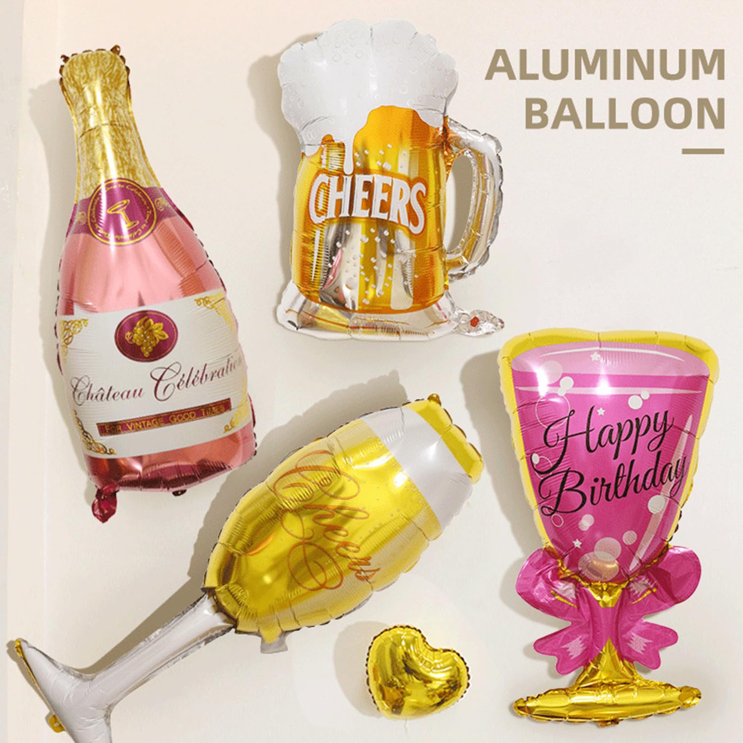 SINGYICO 4 Pcs Aluminum Foil Champagne Balloon Bottle Mylar Film Balloon for Birthday Engagement Bachelorette Party Bridal Shower Wedding Celebration Anniversary Decorations(Cheer)