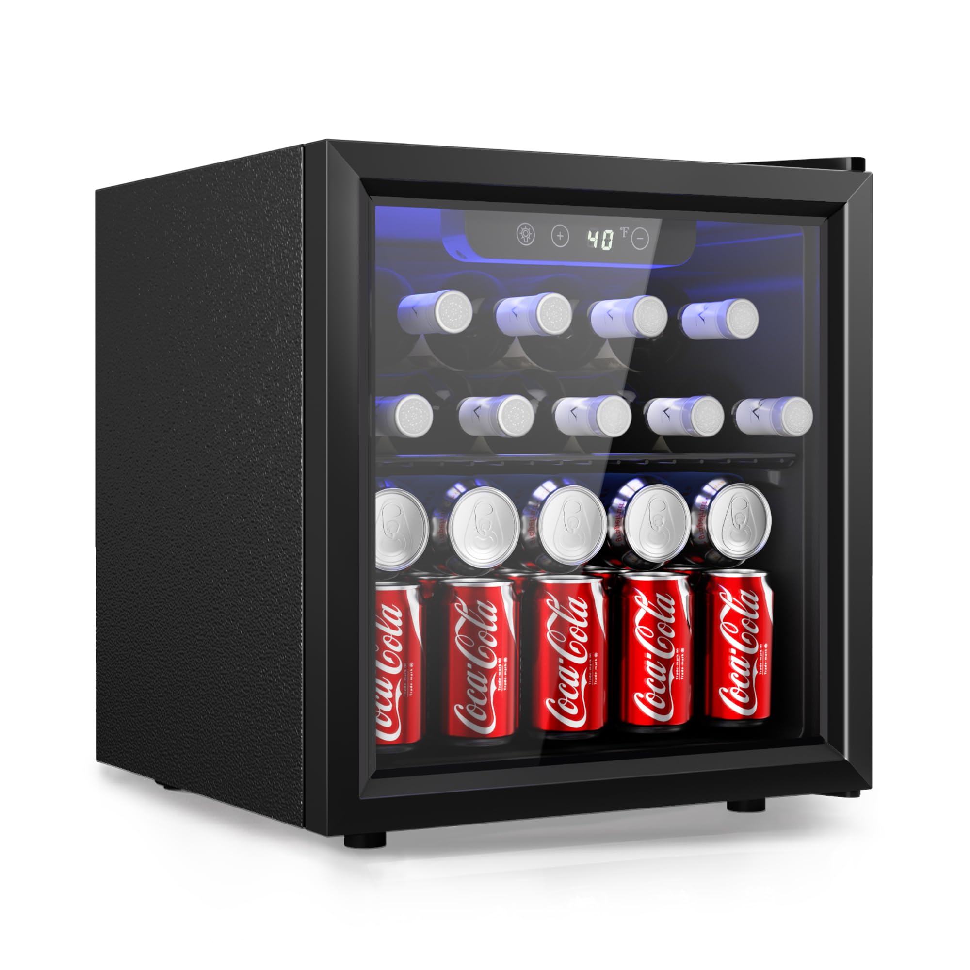 EUHOMY 48 Can Beverage Refrigerator cooler-Mini Fridge Glass Door for Beer Drinks Wines, Countertop Beverage Fridge with Adjustable Shelves Blue LED for Home/Office/Dorm/Bar, 1.3 cu.ft