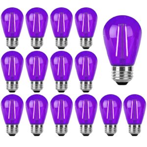 15 pack purple led bulb s14 replacement led light bulbs 2w plastic shatterproof led night bulb e26 base purple string lights waterproof vintage bulb for halloween christmas wedding party patio, purple