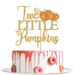 two little pumpkins cake topper, twins birthday cake decor, boys girls little pumpkin decor, fall twins baby shower gender reveal party decorations, gold glitter