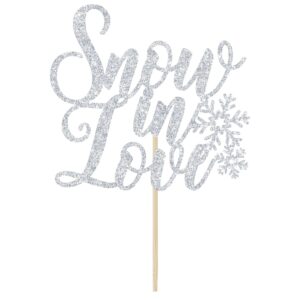 Snow in Love Cake Topper, Winter Bridal Shower Decor, Winter Themed Engagement Wedding Anniversary Bachelorette Party Decorations Silver Glitter