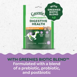 Greenies Supplements Digestive Health Probiotics for Dogs Chicken Flavor, 40 Count Soft Chews Dog Probiotics, 7.8 oz. Pouch