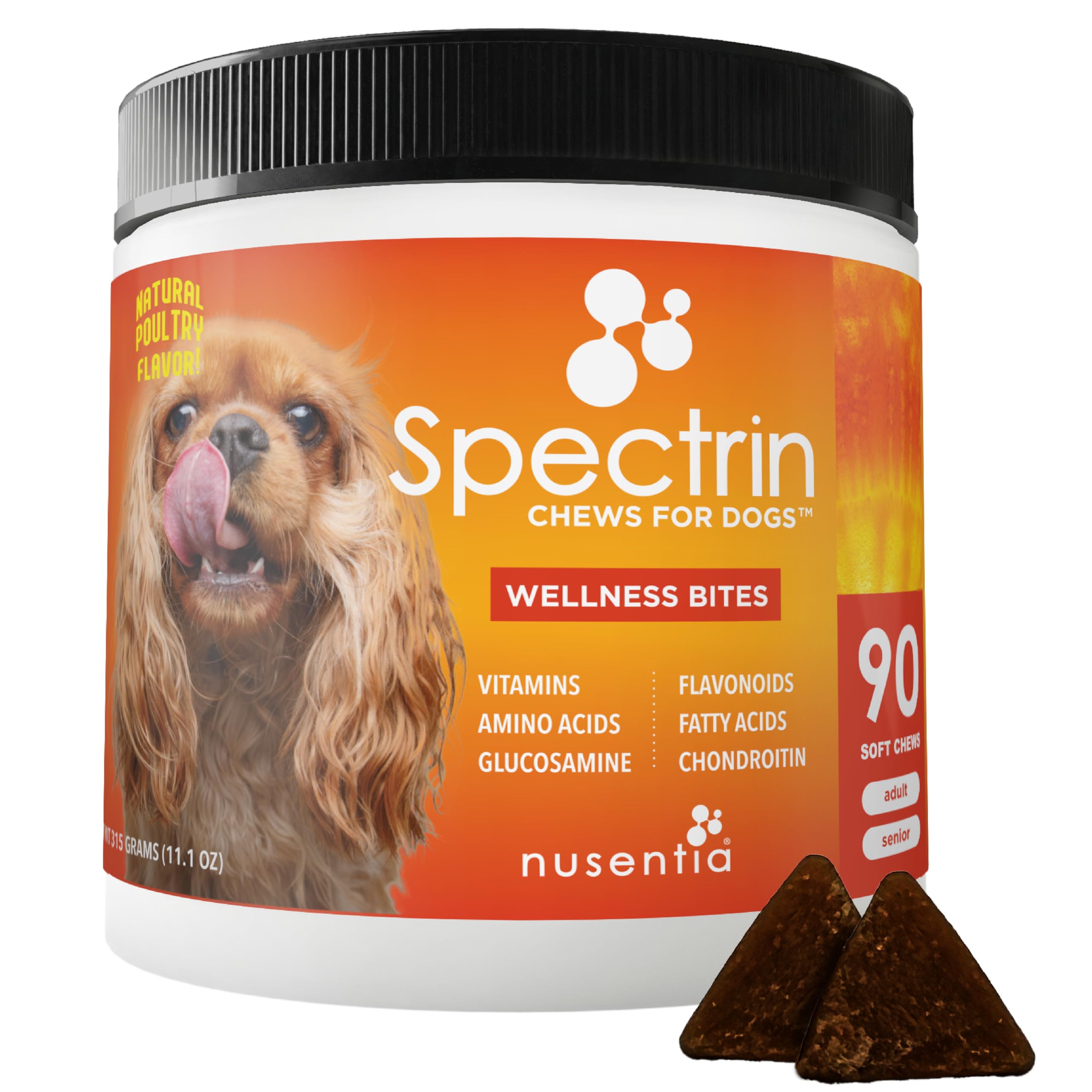 Chew Vitamins for Dogs (90 ct), Glucosamine for Joint Support with Antioxidants, Omega-3 & Vitamins for Skin, Liver and Heart Health - Spectrin