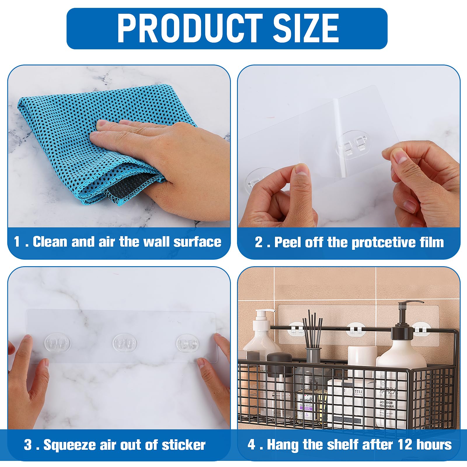 WLLHYF 6 Pcs Shower Adhesive Hooks Shower Caddy Adhesive Replacement, Transparent Strong Hook Strip Waterproof No Drilling Organizer for Soap Holder, Kitchen Racks (2 Single + 2 Double + 2 Claws)