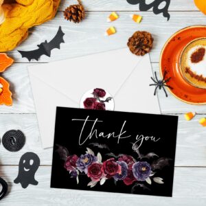 AnyDesign 25 Pack Floral Thank You Greeting Cards Halloween Flower Bat Invitation Cards Spooky Thank You Blank Note Cards for Holiday Party Invitation Supplies, 4 x 6 Inch