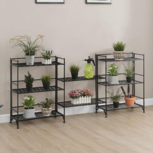 Convenience Concepts Xtra Storage 3 Tier Wide Folding Metal Shelves with Set of 2 Extension Shelves - Organizer for Living Room, Office, Bedroom, Garage, Kitchen, Bathroom, Black