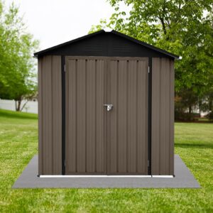 BOVONO Storage Sheds 6ftx4ft, Waterproof Metal Utility Tool Shed Storage House with Door & Lock, Perfect for Garden, Patio& Backyard (Brown + Black)