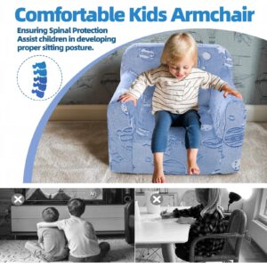 MeMoreCool Plush Toddler Chair Comfy Kids Armchair, Soft Foam Child Chair for Reading, Cozy Plush Chair for Toddlers 1-3, Glow Sofa Couch Kids Chair with Armrest, Blue