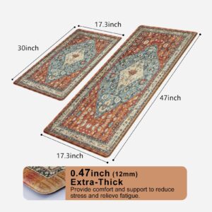 Collive Boho Kitchen Mat 2PCS Cushioned Kitchen Mats for Floor, Anti-Fatigue Mat Waterproof Kitchen Rug Set of 2 Non-Skid Comfort Standing Mat for Kitchen, Office, Sink, Laundry, 17"x30"+17"x47"