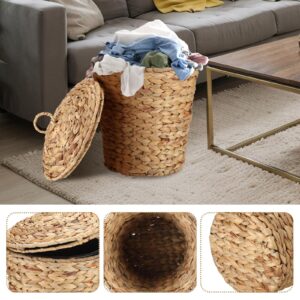 Maxcheck 2 Sets Wicker Trash Can with Lid and Plastic Insert 3 Gallon Trash Can Boho Woven Wicker Round Waste Basket Office Garbage Cans for Bathroom Living Room Bedroom