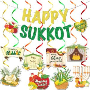 happy sukkot banner happy sukkot hanging swirls sukkot banners sukkot hanging decorations sukkot glitter foil ceiling swirls streams sukkah decorations for jewish holiday