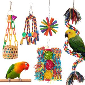 bird toys parakeet toy parrot chewing shredding foraging toys with rope perch hanging toys bird cage accessories for cockatiel conure budgies lovebird 5 pack