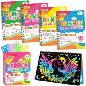 feredo kids birthday party favors: 4 pack rainbow scratch notebook bulk party favors for kids goodie bags prize box toys for kids classroom school supplies christmas gifts kids crafts